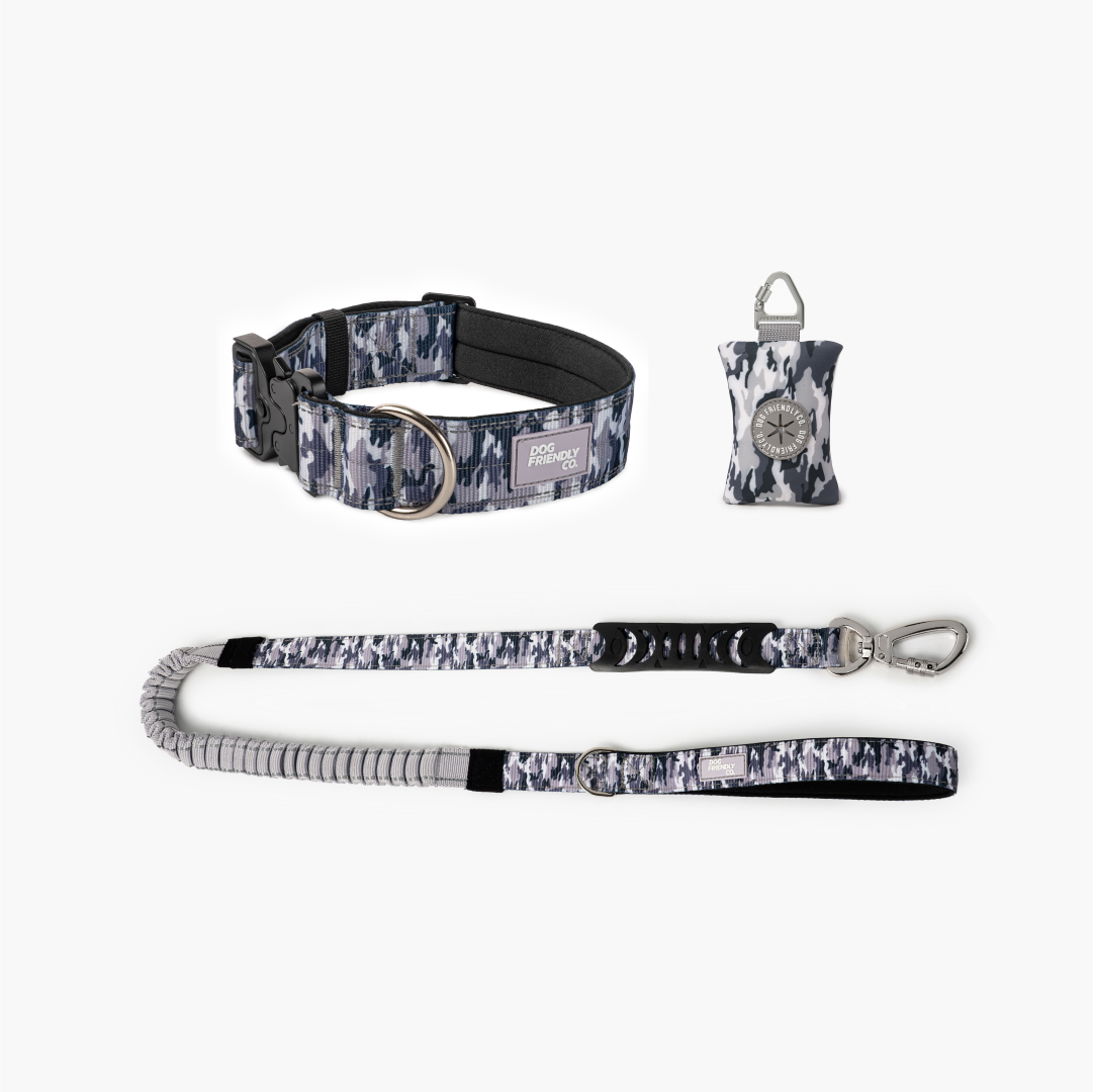 Dog Collar Walk Set - Grey Camo – Dog Friendly Co.